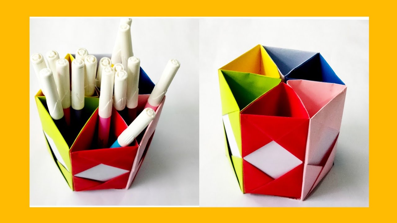 How to make paper pen stand/easy paper craft/diy paer craft - YouTube