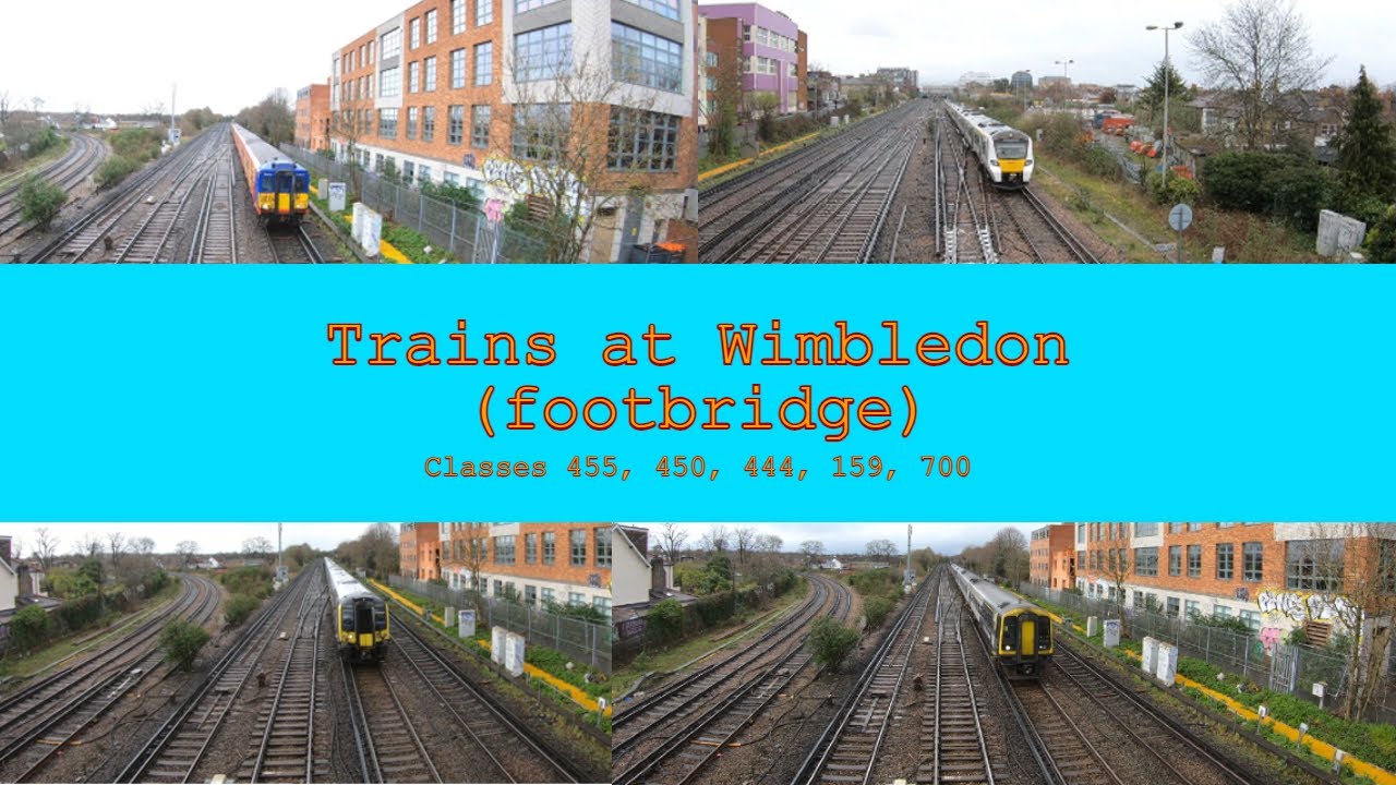 Trains at Wimbledon footbridge | classes 455, 444, 450, 700, 159 - YouTube