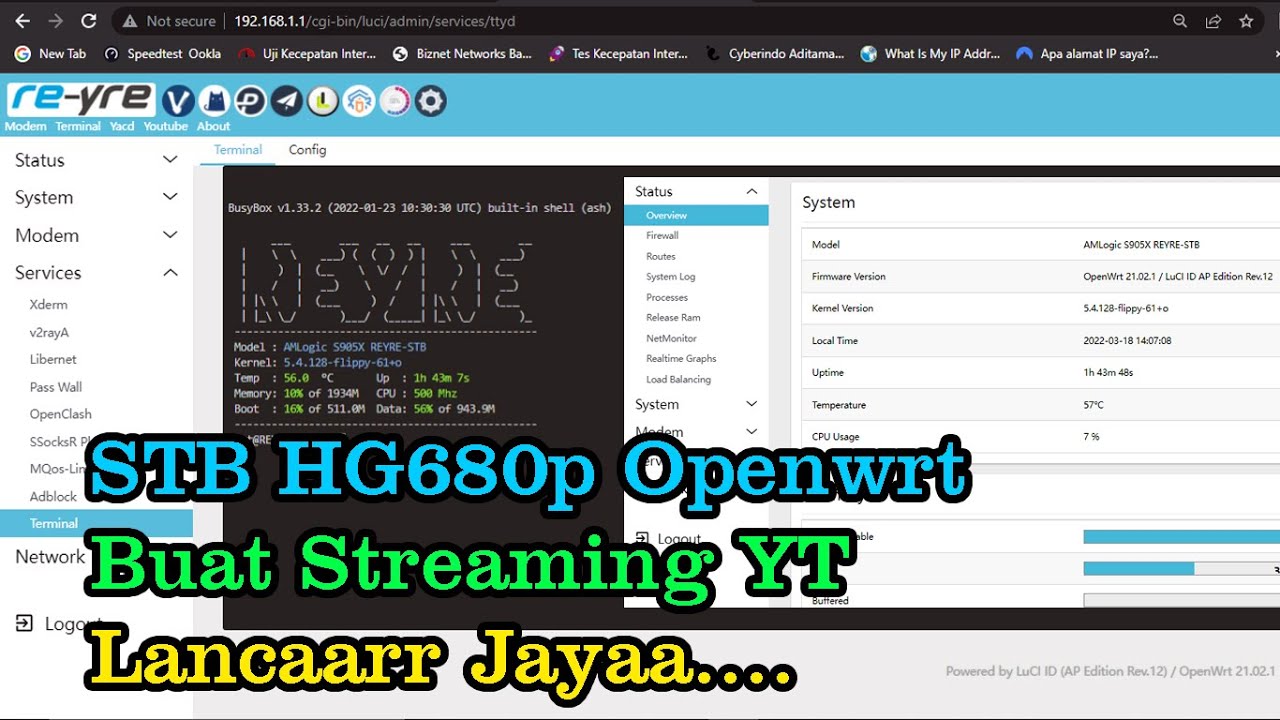 STB HG680p Openwrt Test Live Streaming YT Lancar Jaya - YouTube