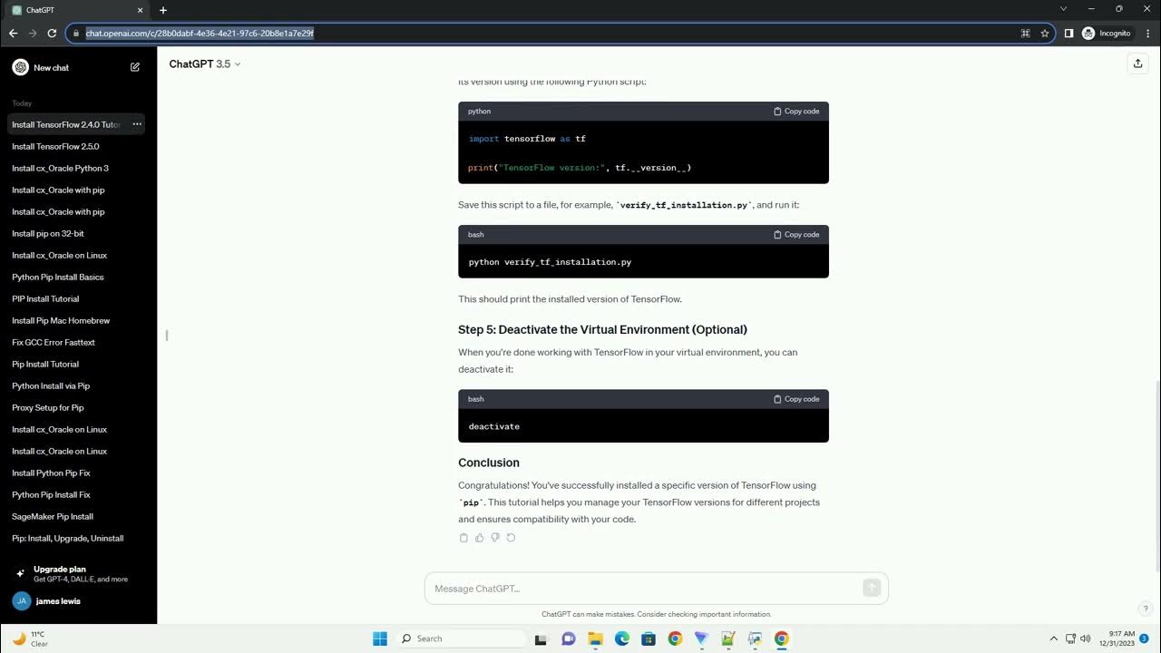 how to install specific version of tensorflow using pip - YouTube