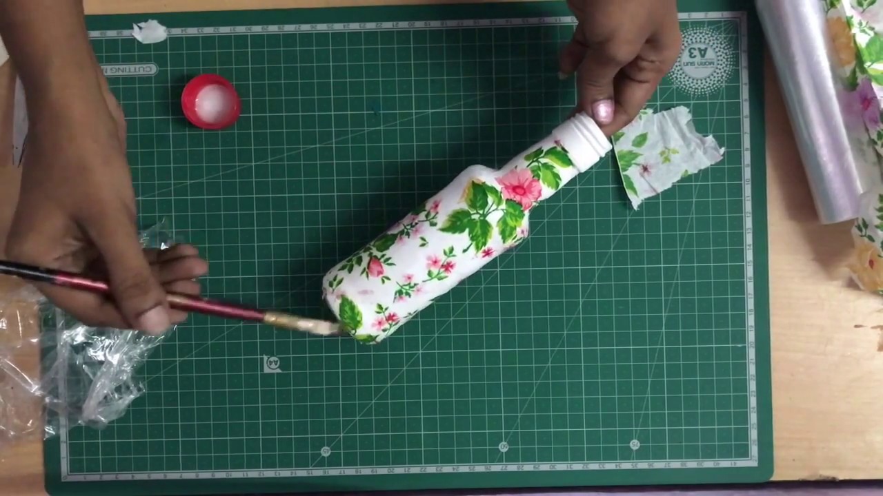 how to decoupage glass bottle - for beginners | chota crafts | DIY ...
