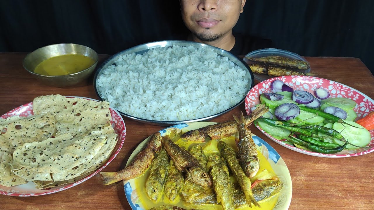 Small Fish Eating | Small Fish Curry | Fish Curry | Fish Fry | Salad ...