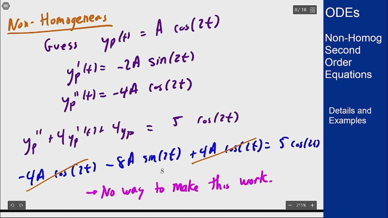 Differential Equations - Non-Homogeneous Second Order Equations - Choosing a Guess - YouTube