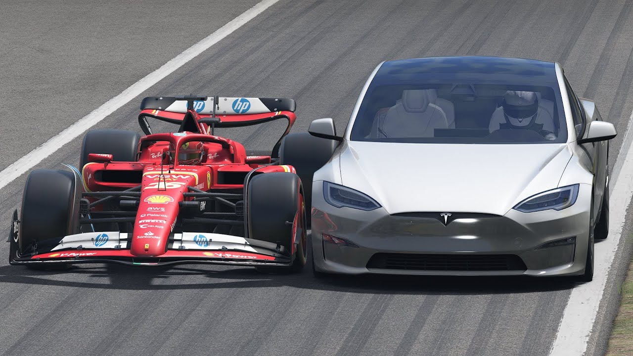 Ferrari F1 2024 vs Tesla Model S Plaid at Monza - YouTube