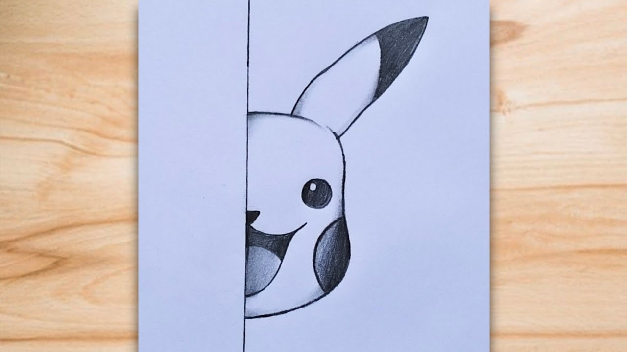 How to draw cute Pikachu half face step by step|cute Pikachu drawing ...