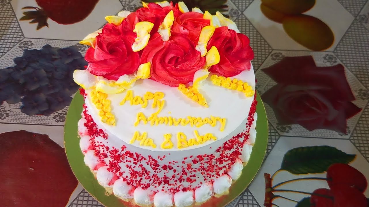 Anniversary cake design cake icing full video Homemade cake #Debu sweet ...