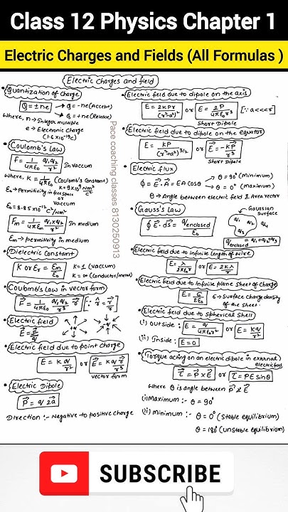 Class 12 Physics Chapter 1 Electric Charges and Fields All Formulas pdf | #shorts #physics # ...