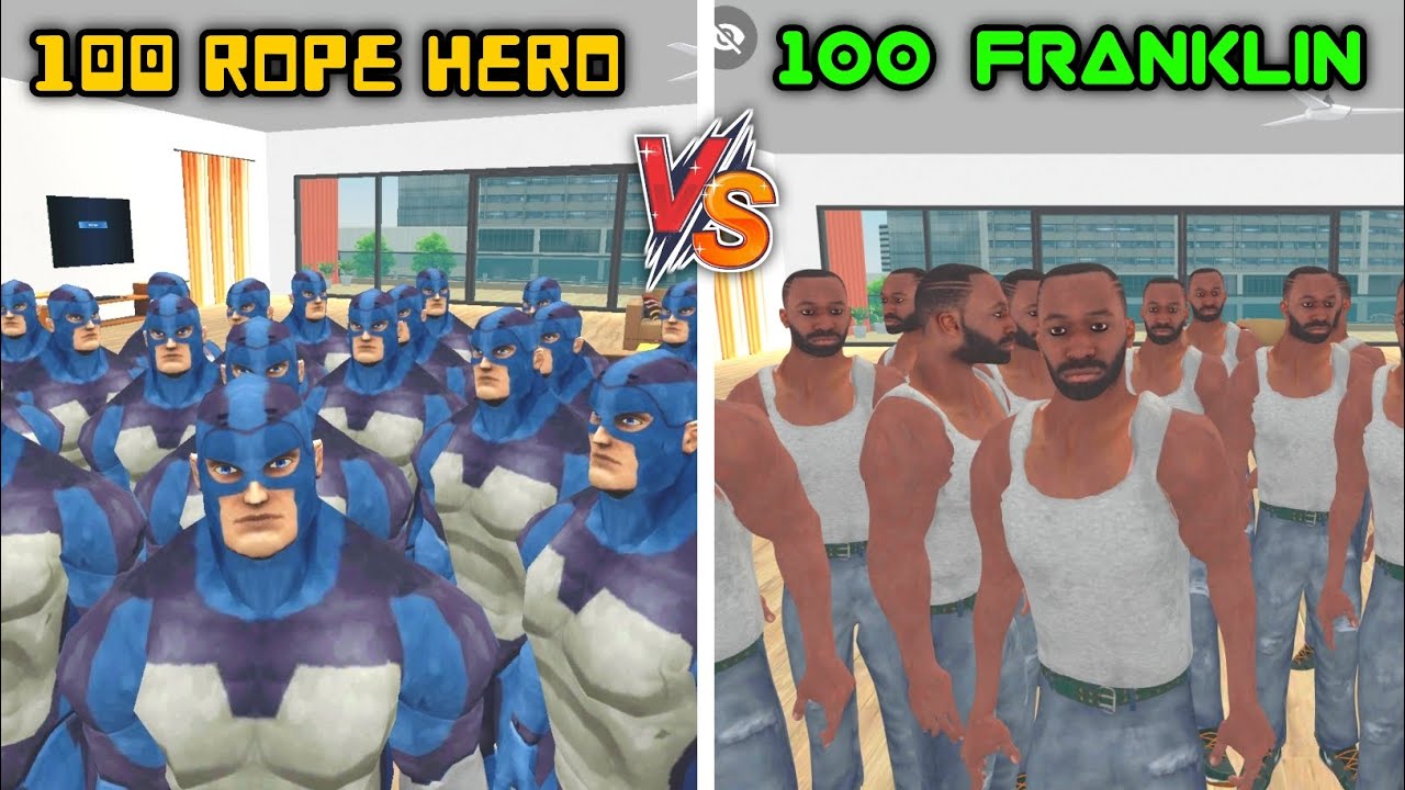 100 Rope Hero V/S 100 Franklin In Rope Hero Vice Town New Update - YouTube