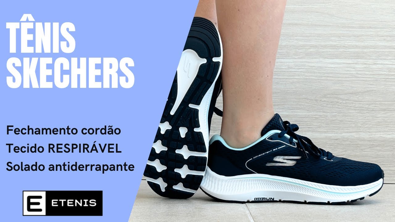 Tênis Feminino Skechers Go Run Consistent 128607 Azul Marinho - YouTube