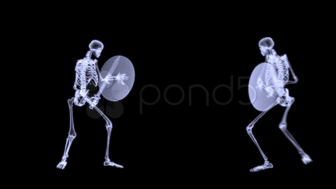 Xray of 2 human skeleton fighting in a sword combat. Stock Footage ...