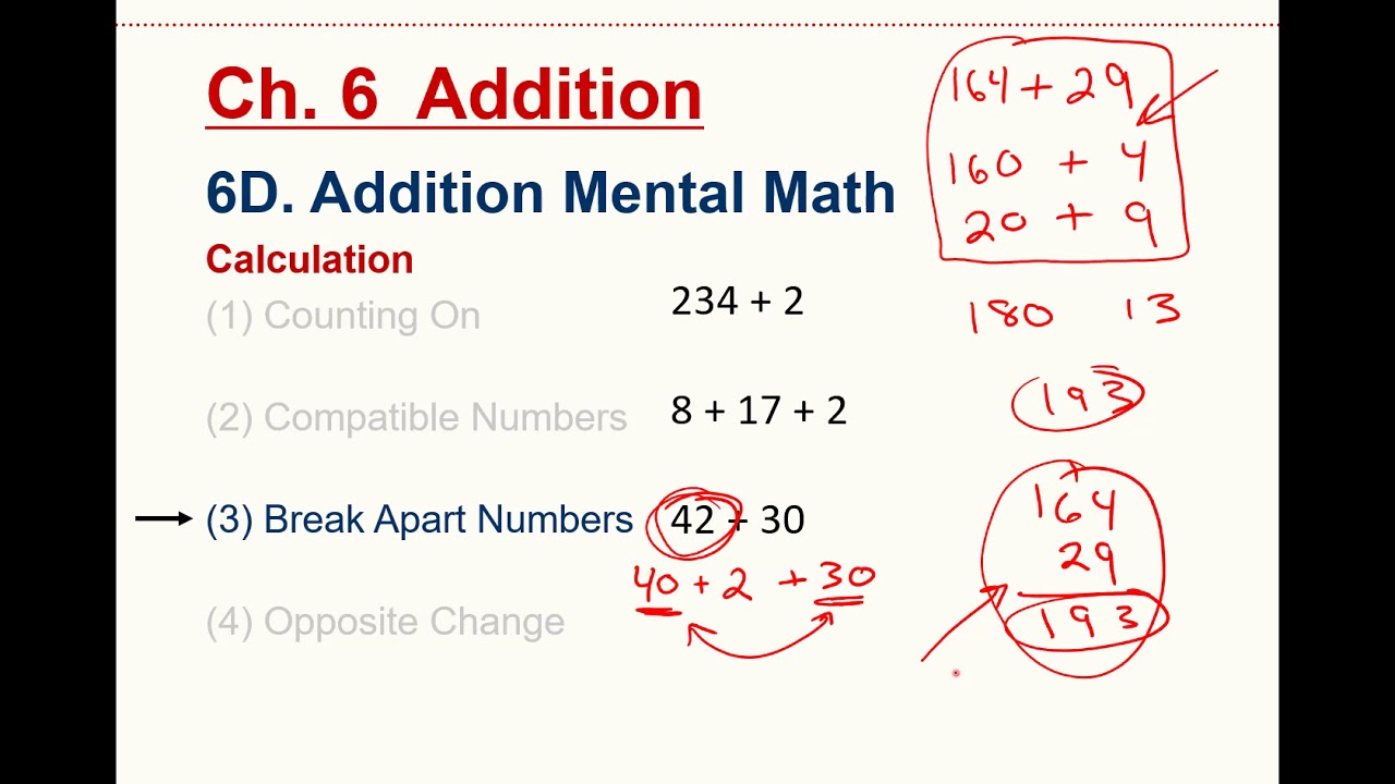 Math 110 - 6D Addition Mental - YouTube