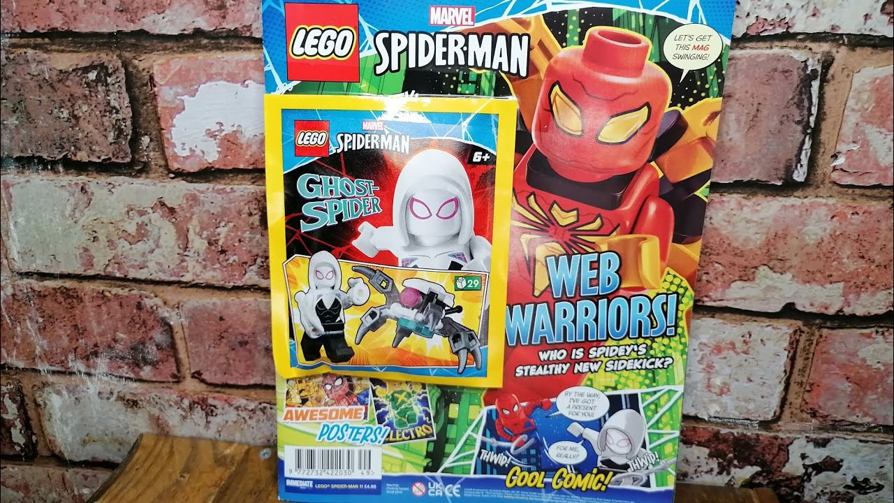 lego spiderman magazine ghost spider minifigure and spider drone ...