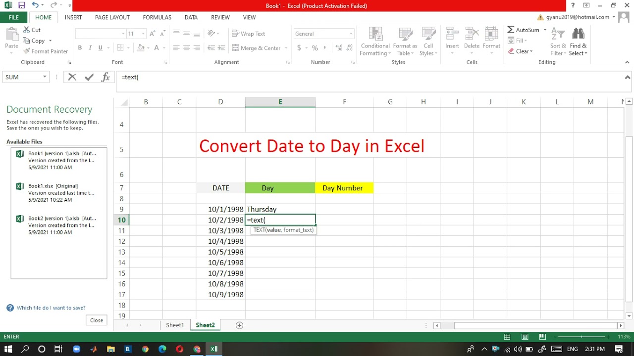 Convert Date To Days In Excel Useful Trick YouTube Convert Date To Days In Excel Useful Trick YouTube