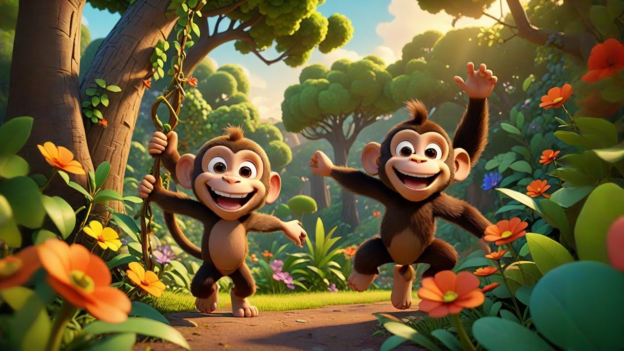 Five Little Monkeys Swinging | Fun Kids Song | Nursery Rhyme Adventure ...