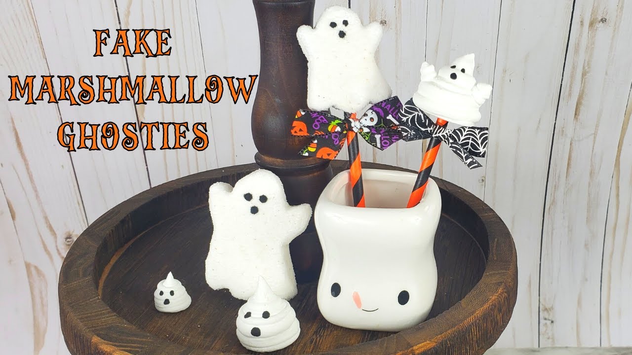 DIY FAKE MARSHMALLOW GHOSTS Tiered Tray Decorations for Halloween - YouTube