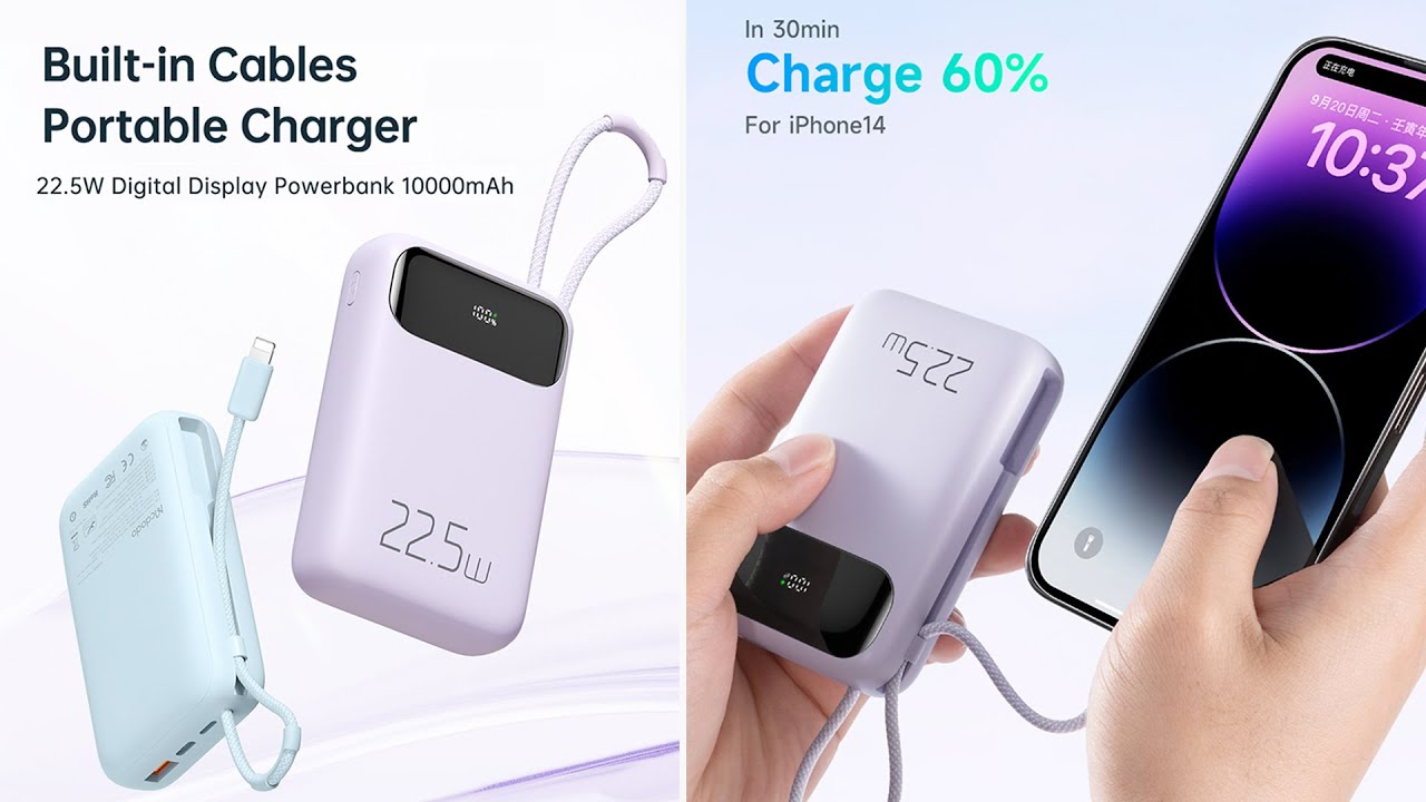 MC-325 PD 22.5W Power Bank with iPhone Cable, 10000mAh Phone Battery ...
