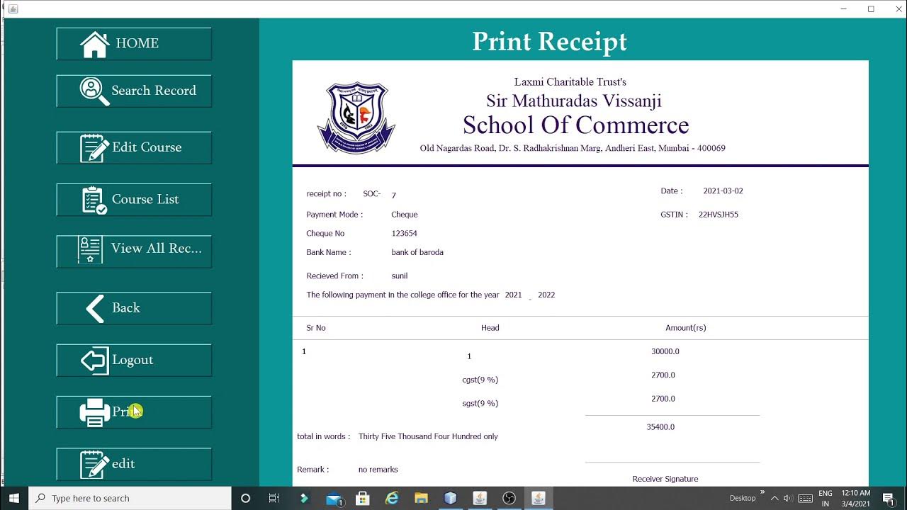 Part-19 JAVA-Fees Management System | How to print the jpanel in java ...