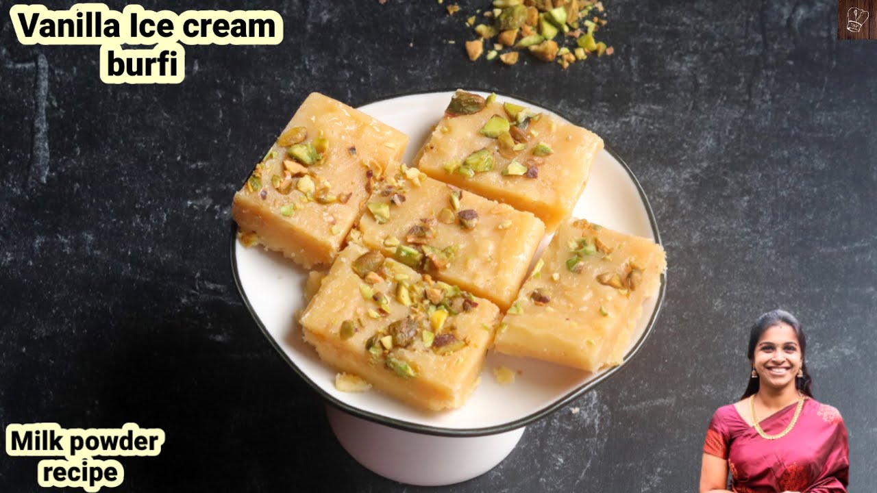 Vanilla ice cream burfi sweet recipe | ice cream vanilla barfi | milk ...