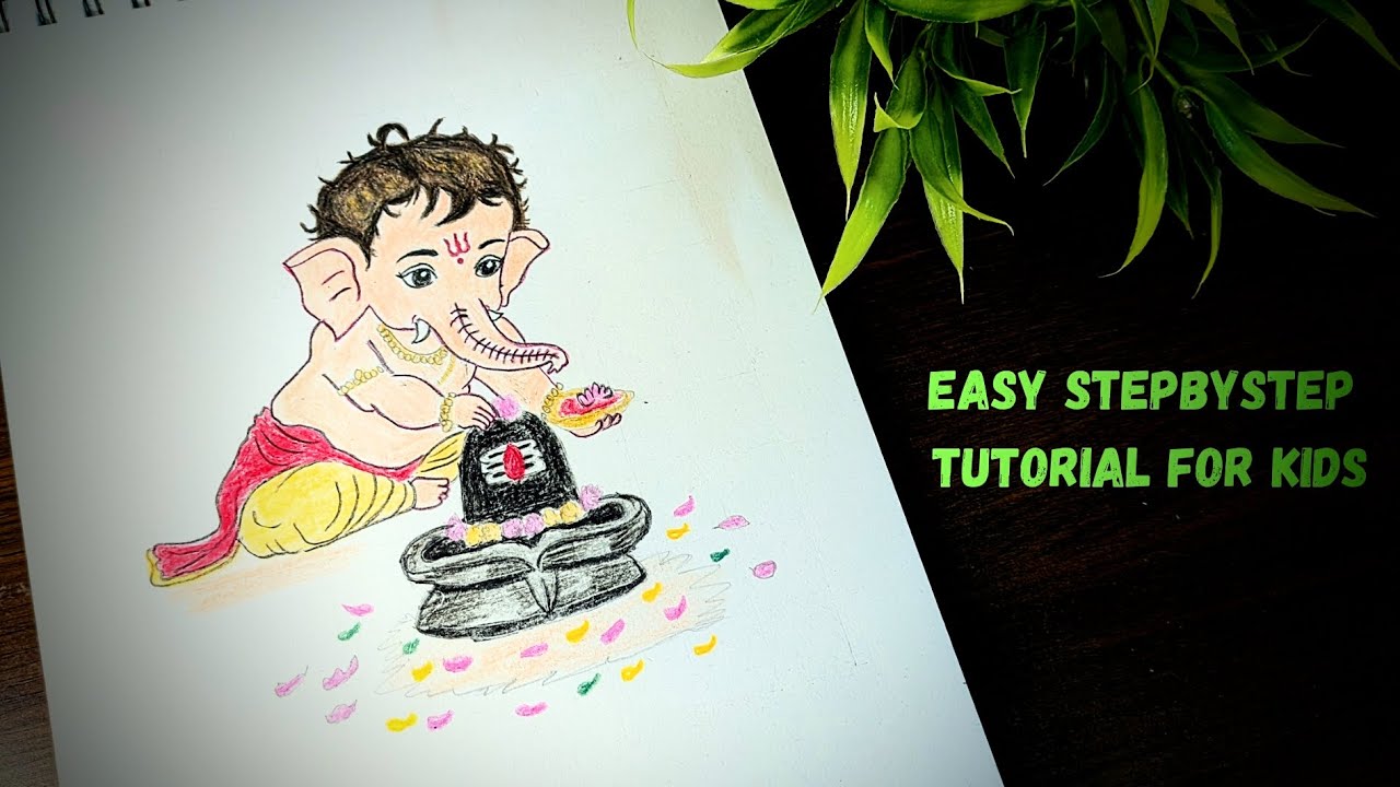 How to draw ganesh, Little Ganesh drawing for kids, Ganapathi drawing ...