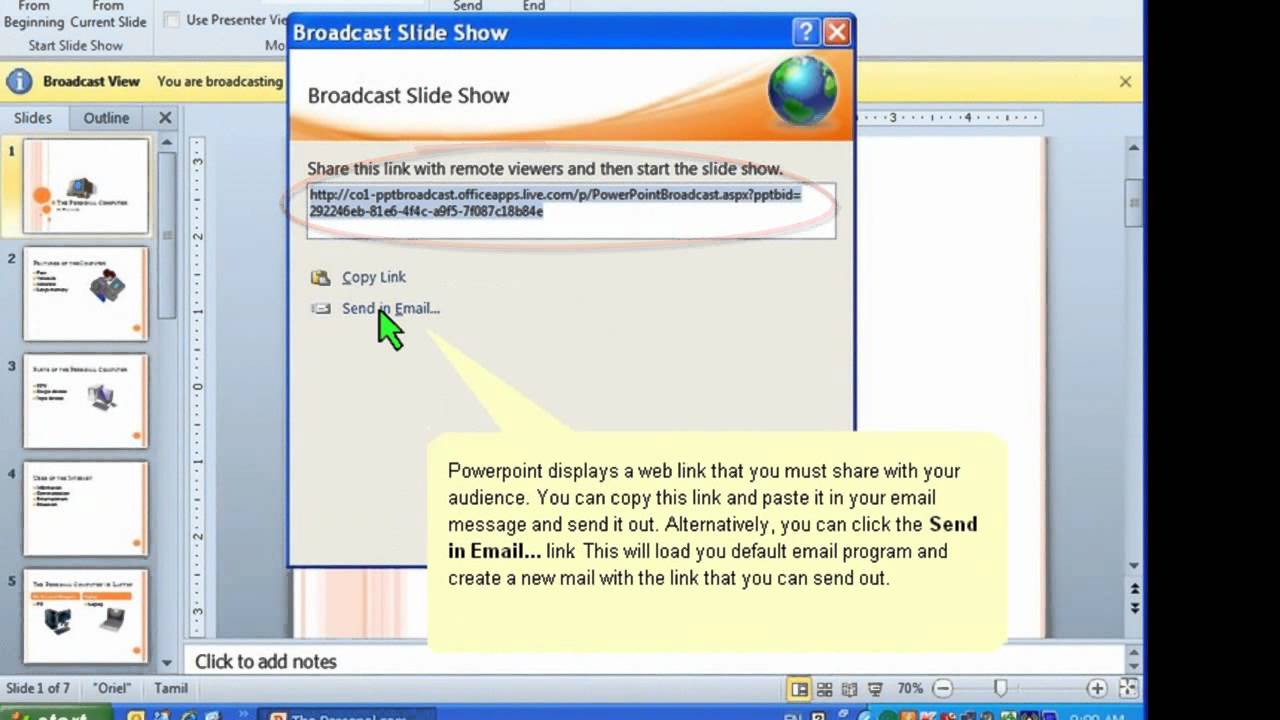 Microsoft PowerPoint 2010 Broadcasting the slide show online - YouTube