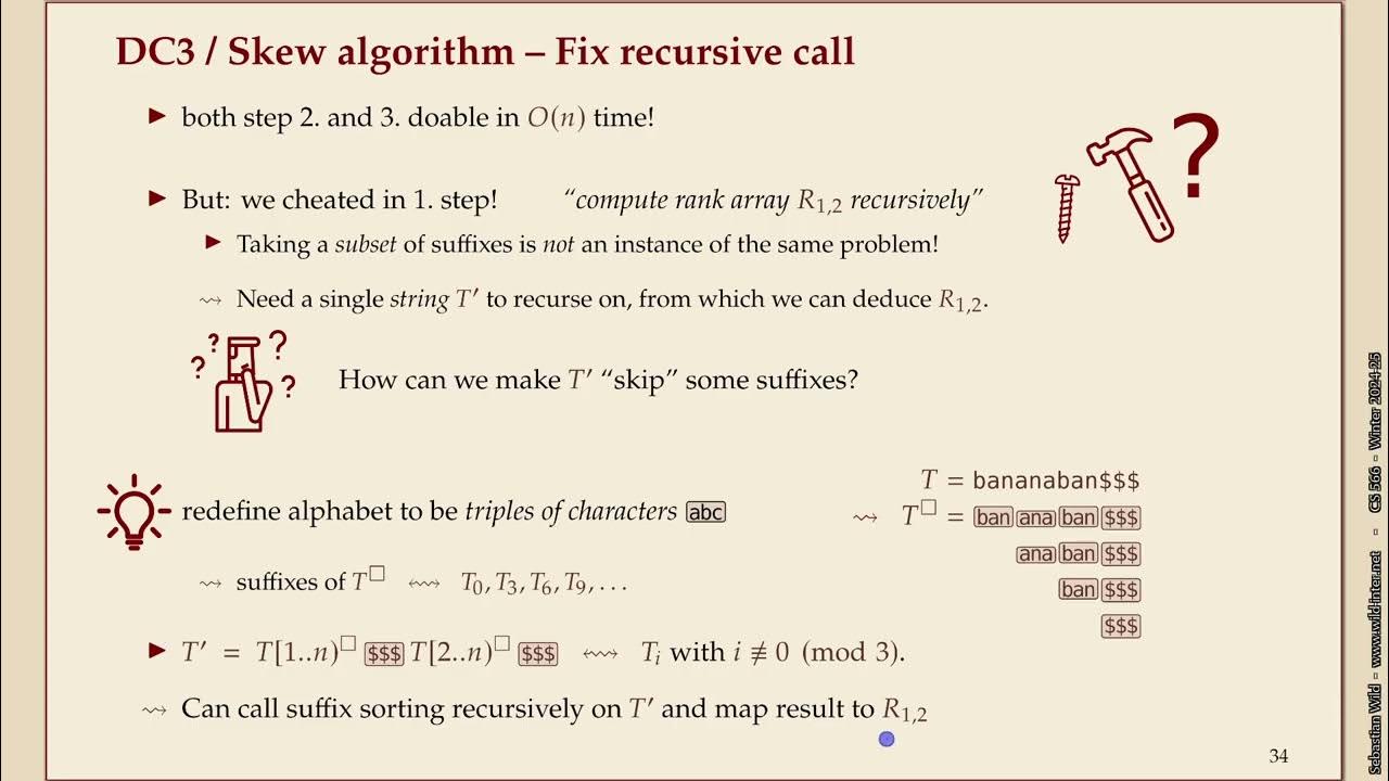 Effiziente Algorithmen 13-7 Linear time suffix sorting DC3 algorithm - YouTube