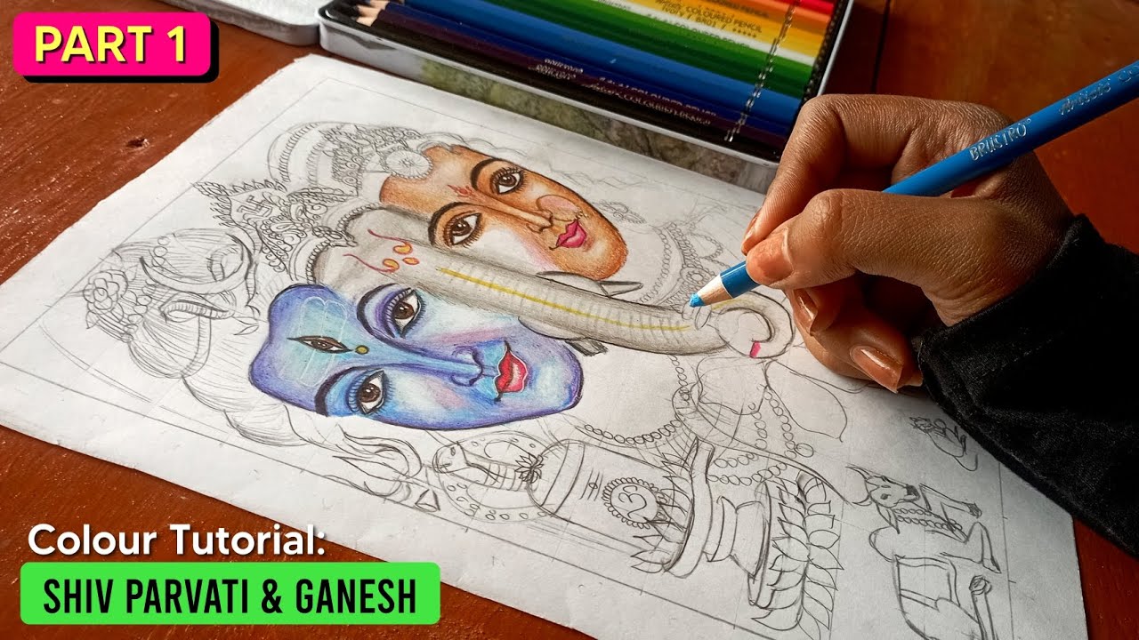 How to colour Shiv Parvati and Ganesh 😍|| Full tutorial step by step🙏|| PART 1 - YouTube