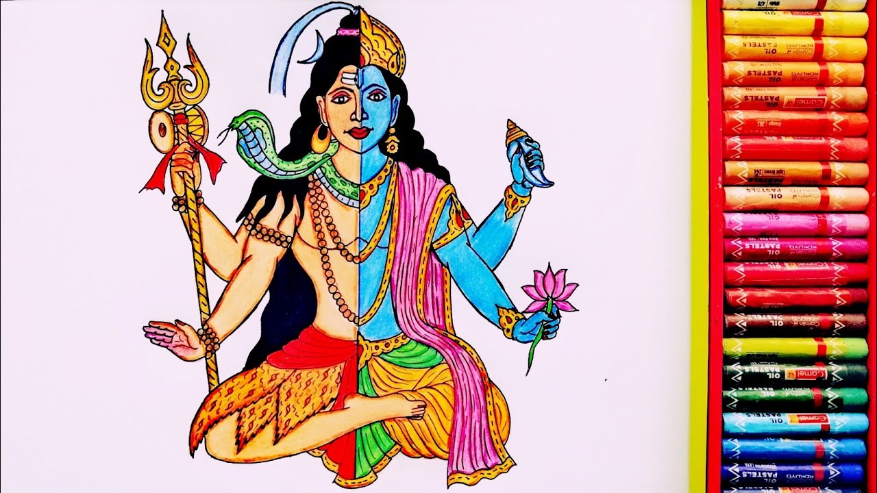 Painting Of Half Lord Shiva and Half Lord Vishnu | Drawing Of God Shiv ...