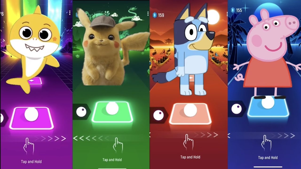 Baby Shark - Pikachu - Bluey - Peppa Pig | Tiles Hop EDM Rush - YouTube