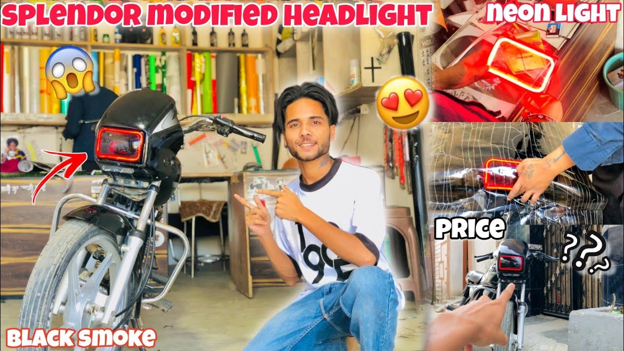 Splendor Headlight Modified 😱 || Install Red🔴 Colour Neon Light ...