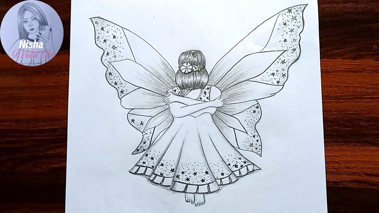 How to draw a sad fairy sitting ll A very beautiful fairy drawing - YouTube