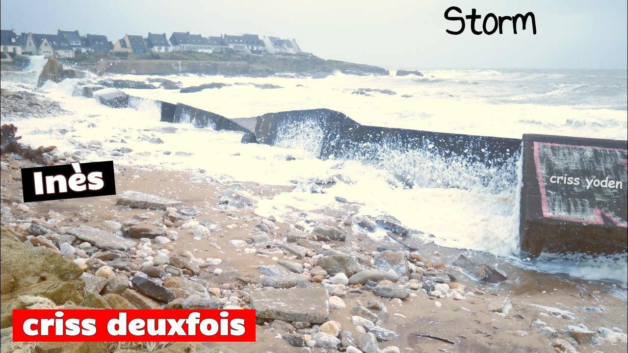 Bretagne Sud ; Tempête Inès ; Storm ; Ecume sur La Route ; 4k ...