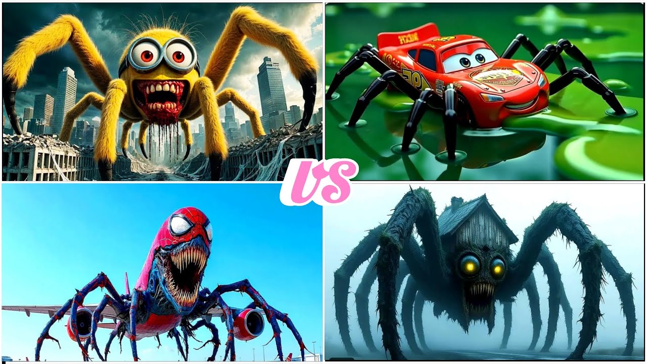 Minion exe spider🆚️McQueen spider🆚️Infected sky Spiderman🆚️Scary house ...