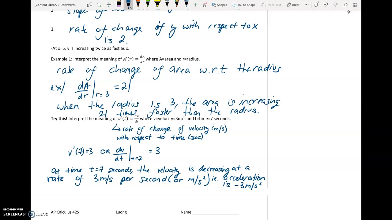 AP Calculus: Estimating and Interpreting the Derivative - YouTube