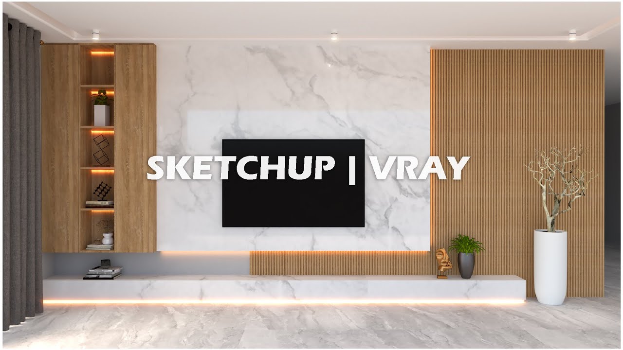 Sketchup 3d model | vray interior (Tv cabinet) - YouTube