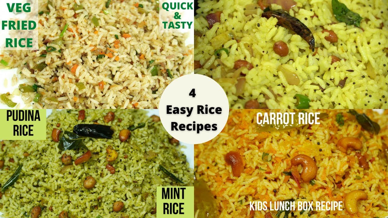 4 Easy Rice Breakfast/Lunch Recipes | Variety Rice Recipes | Lunch Box ...
