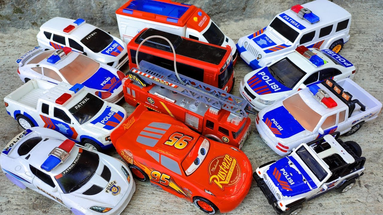 Seluncuran mainan mobil bus sekolah,polisi car,damkar,ambulan,truk ...