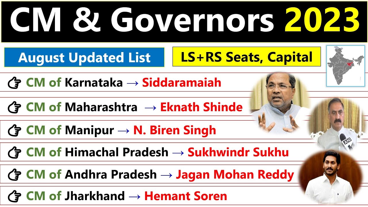 CM & Governors 2023 | मुख्यमंत्री और राज्यपाल 2023 | New List | Current ...