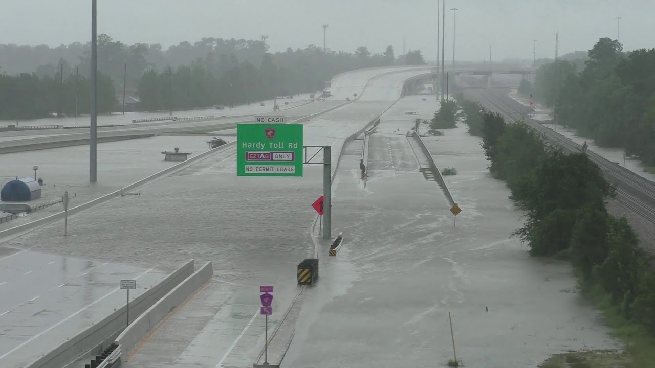 Harvey Flooding Houston: Cypress Creek Flowing over Hardy Toll Road ...