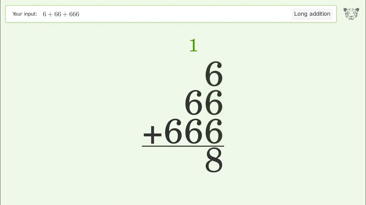 Long addition: Solve 6+66+666 step-by-step solution - YouTube