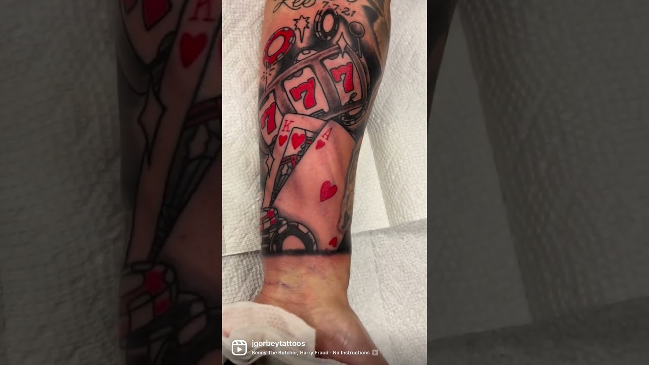 7 Of Hearts Card Tattoo