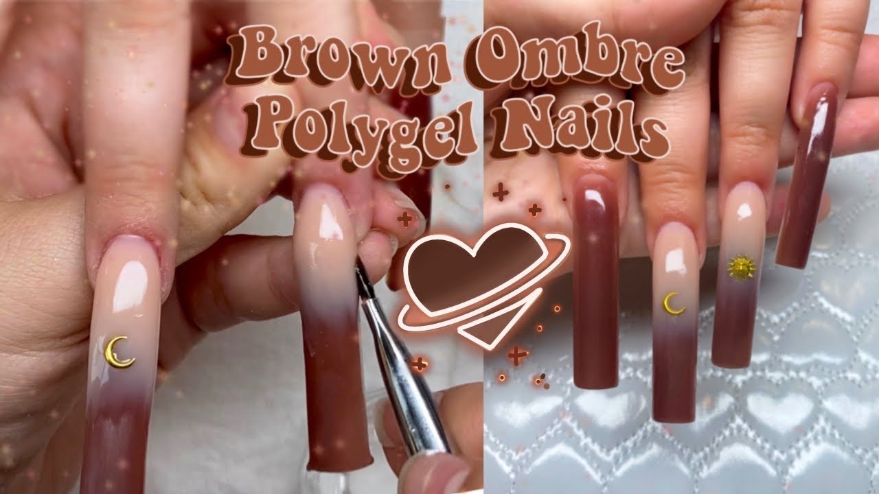 EXTRA LONG BROWN OMBRE POLYGEL NAILS! Polygel Nail Tutorial - YouTube