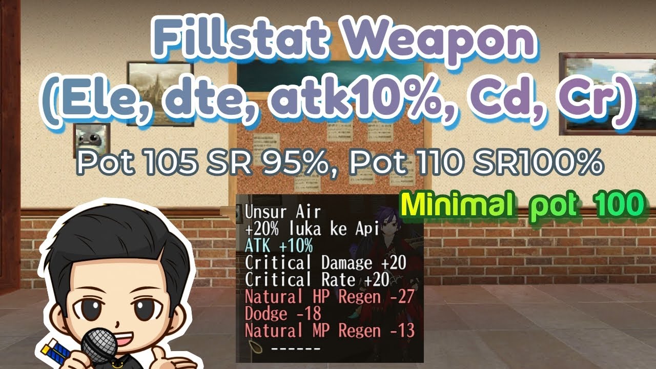 Fillstat Weapon (Ele, Dte20, atk10, cd20, cr20) minimal pot 100 - Toram ...