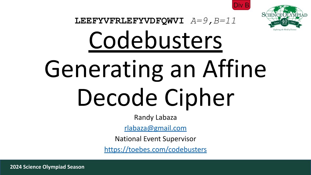 Codebusters - Generating an Affine Decode Cipher - YouTube