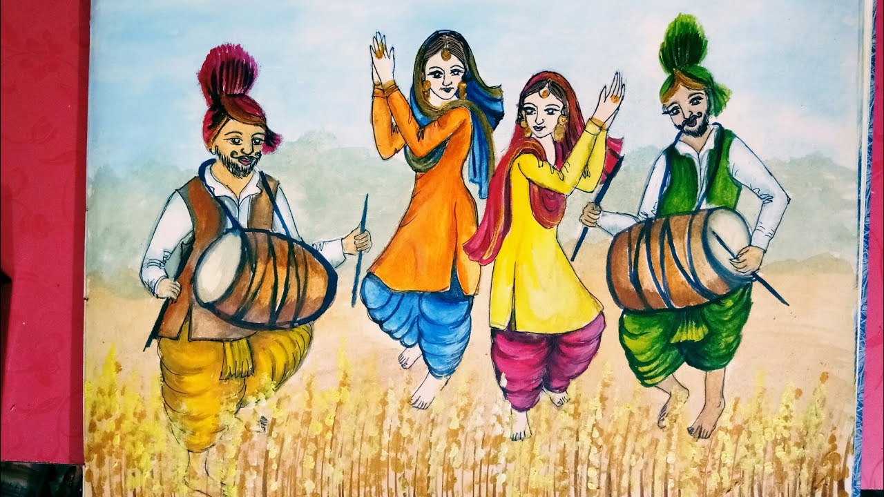 Festival dance composition | Painting on Baisakhi | fine arts practical ...