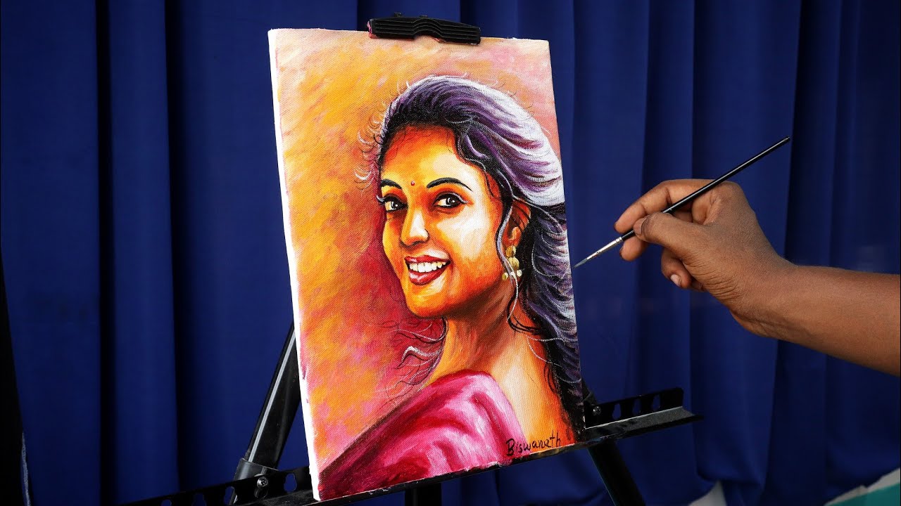 Acrylic portrait drawing and painting of a beautiful girl | Acrylic ...