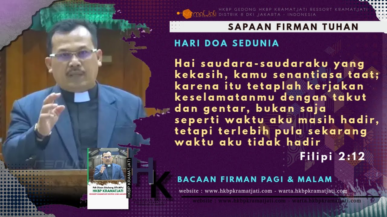 Renungan Harian, Filipi 2:12( 7 Maret 2025) Pdt Oloan Sitohang STh MPsi ...
