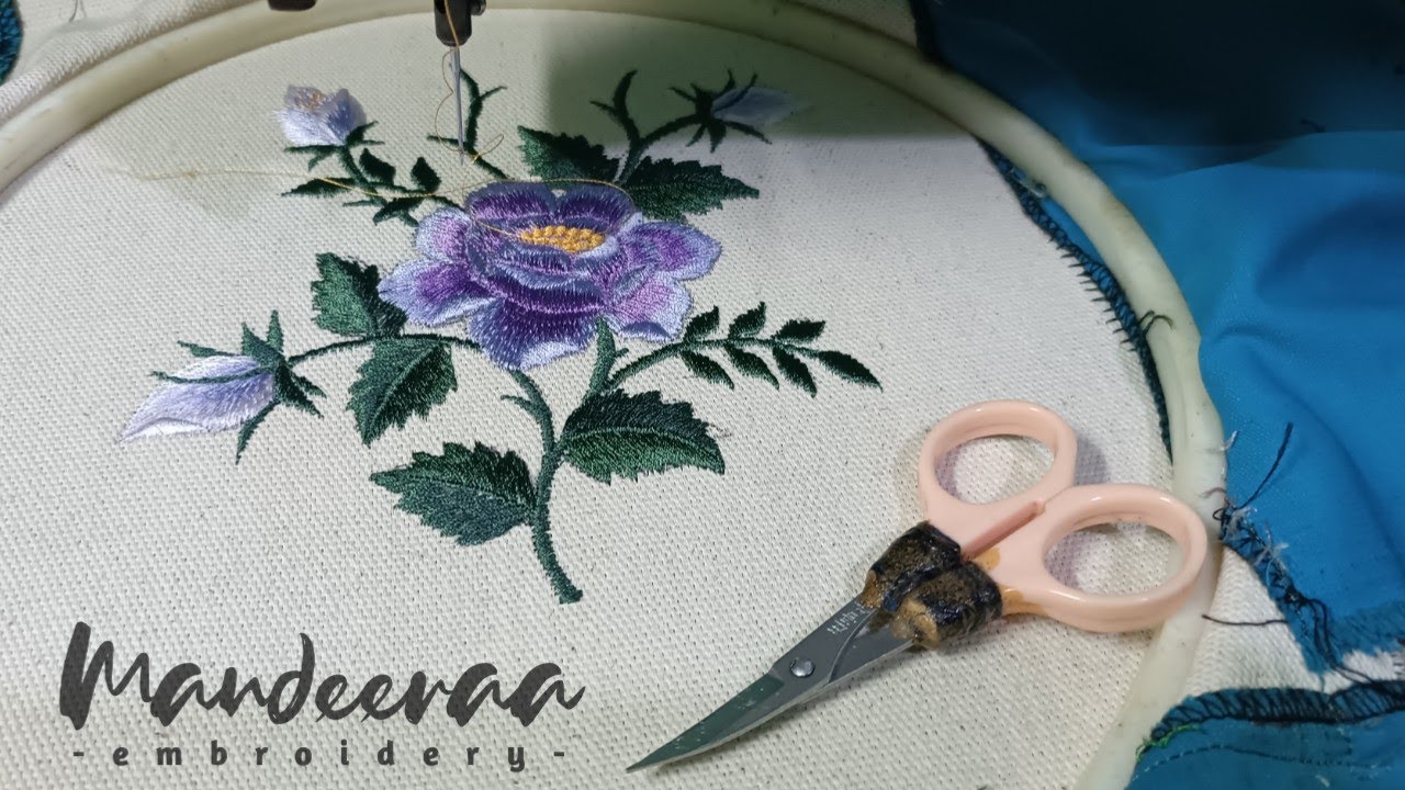 hand embroiderry machine ( Bordir Bunga mawar ) - YouTube