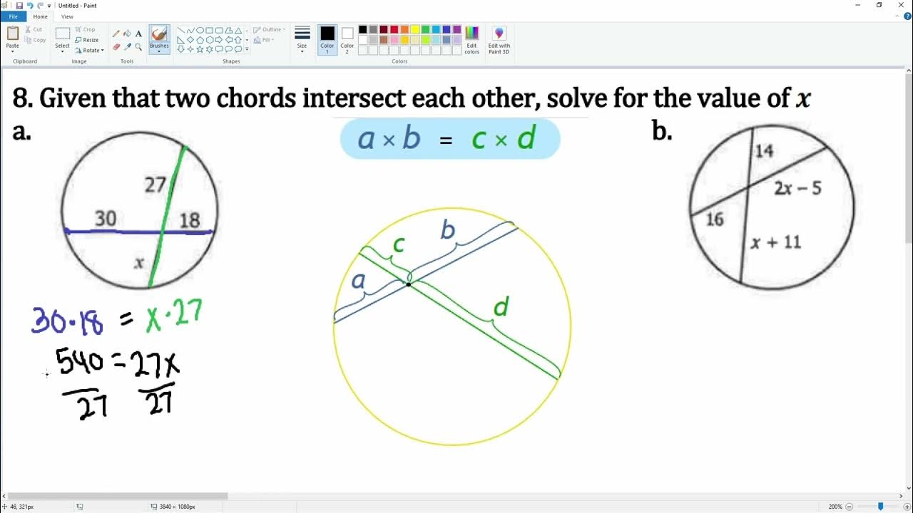 Chapter 10 Problem 8 Two Chord intersecting within a Circle - YouTube