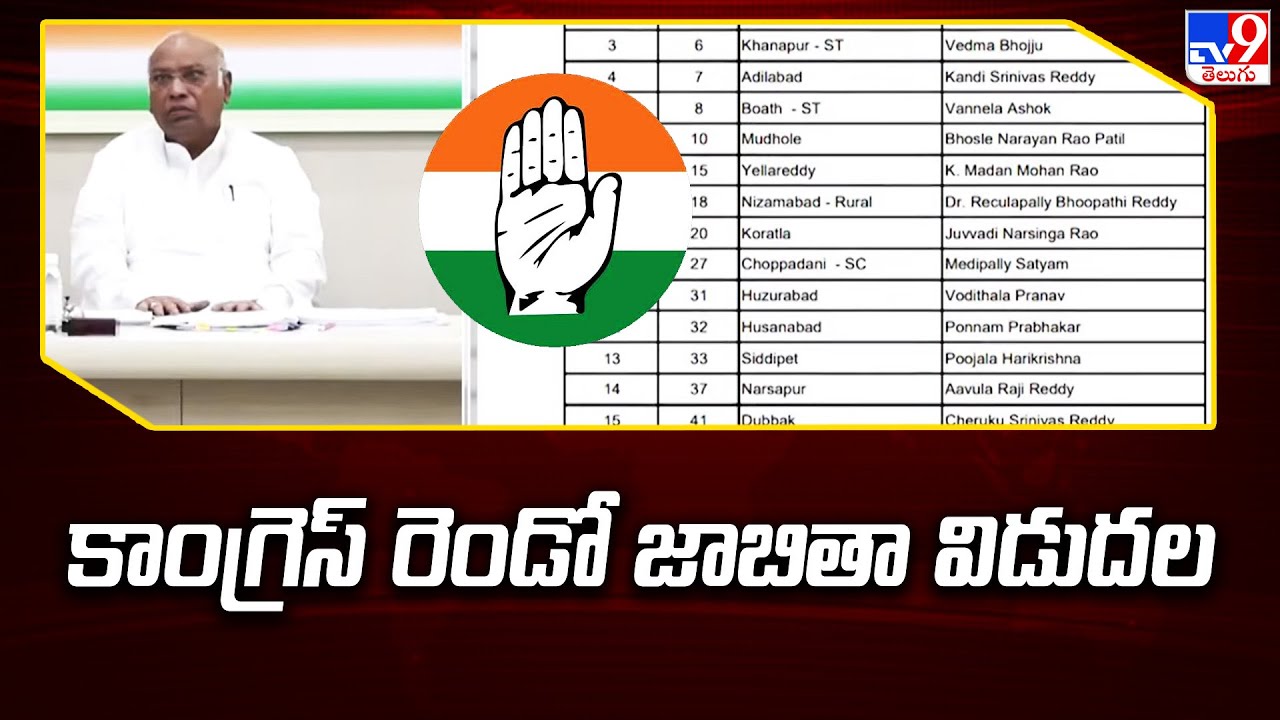 Telangana Congress Second List : కాంగ్రెస్ రెండో జాబితా విడుదల - TV9 ...