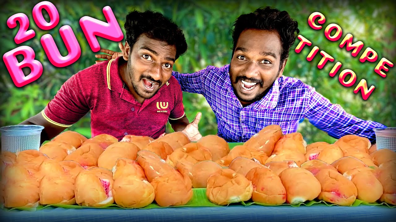 20 Bakery Bun Eating Competition In My Village | Nature Village Bun ...